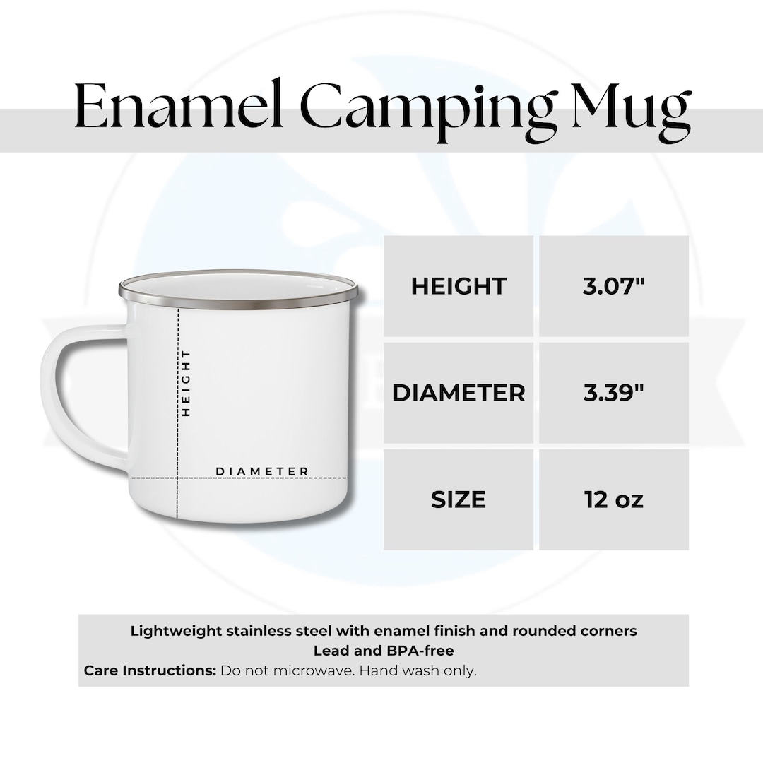 Enamel Camping Mug Size Chart, 12 Oz Enamel Mug Sizing Guide, White ...