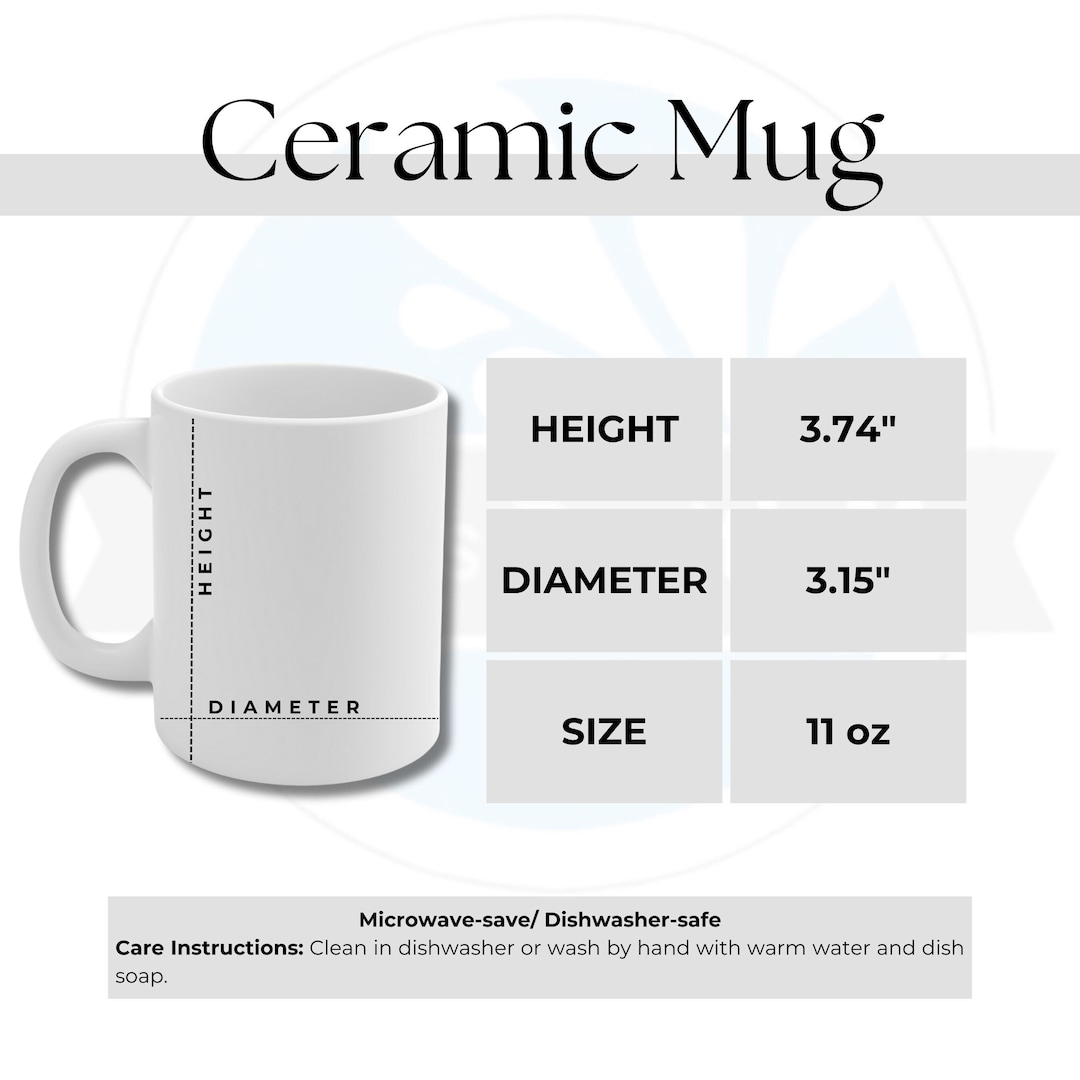 Mug Size Chart, 11 Oz White Ceramic Coffee Mug Measurement Bundle ...