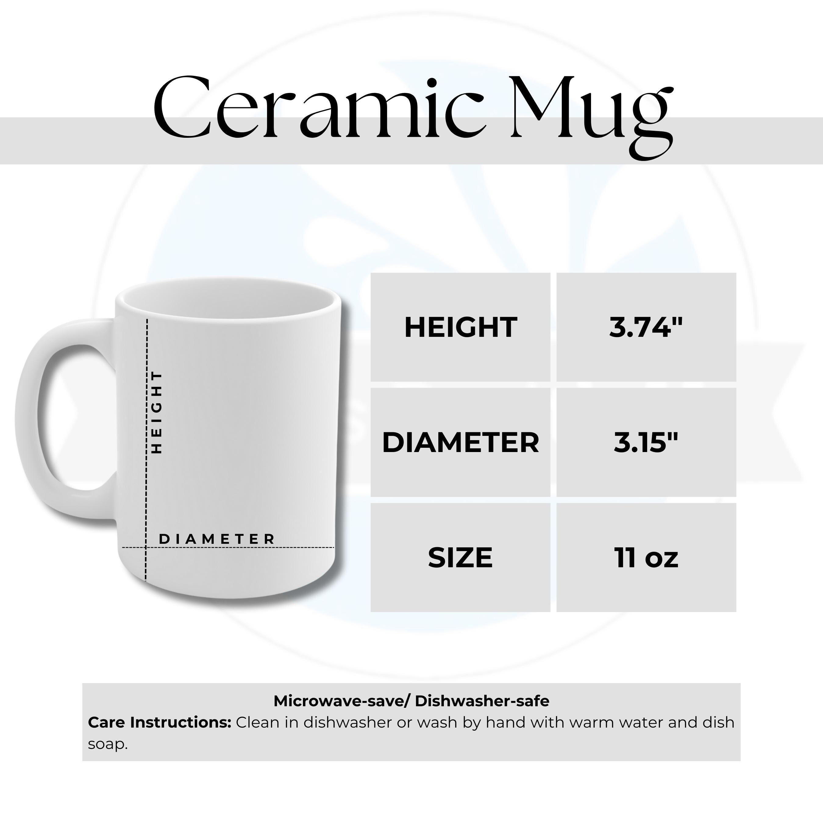 Mug Size Chart, 11 Oz White Ceramic Coffee Mug Measurement Bundle ...