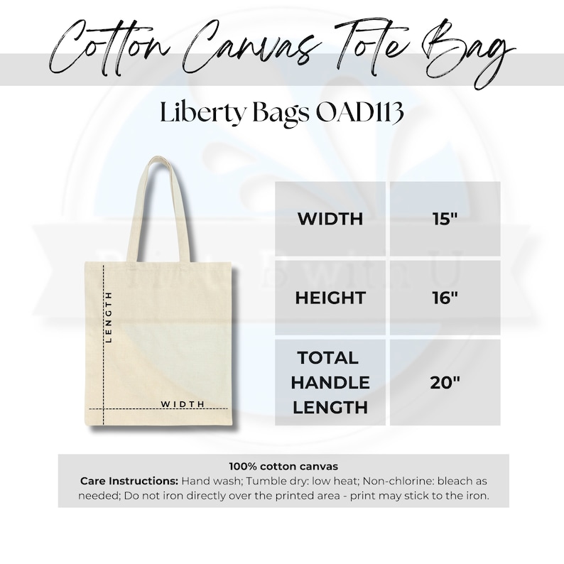 Canvas Tote Bag Size Chart, 15”x16” Tote Bag Sizing Guide, Natural Tote ...