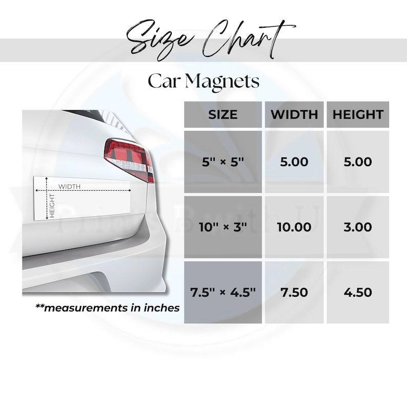 Car Magnets Size Chart, Car Bumper Magnets Sizing Guide, Car Magnet ...