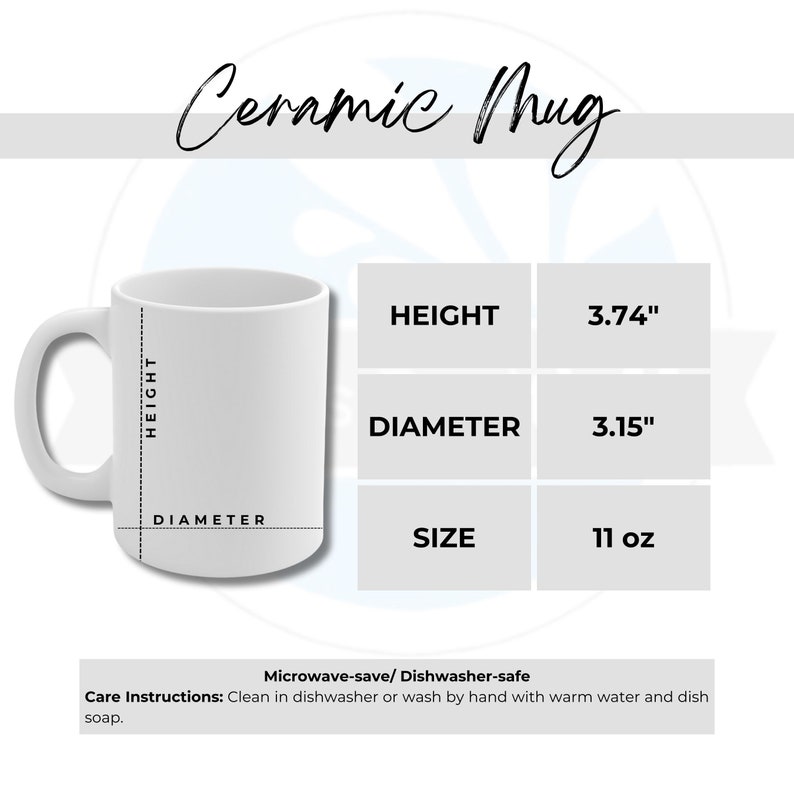 Mug Size Chart, 11 Oz White Ceramic Coffee Mug Measurement Bundle ...