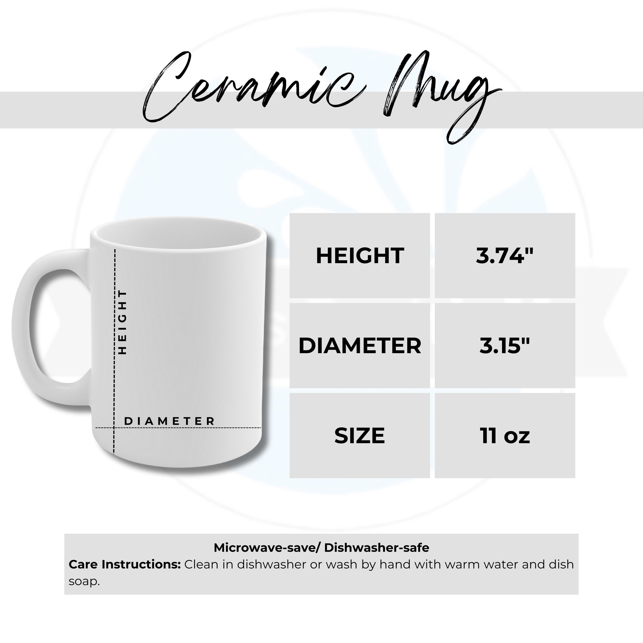 Mug Size Chart, 11 Oz White Ceramic Coffee Mug Measurement Bundle ...