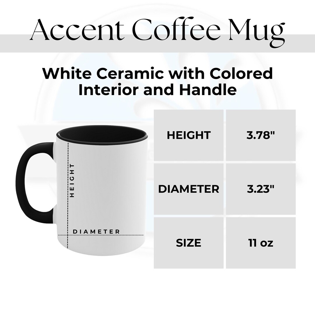 Accent Coffee Mug Size Chart, 11 Oz Two-tone Mug Sizing Guide, Colored ...