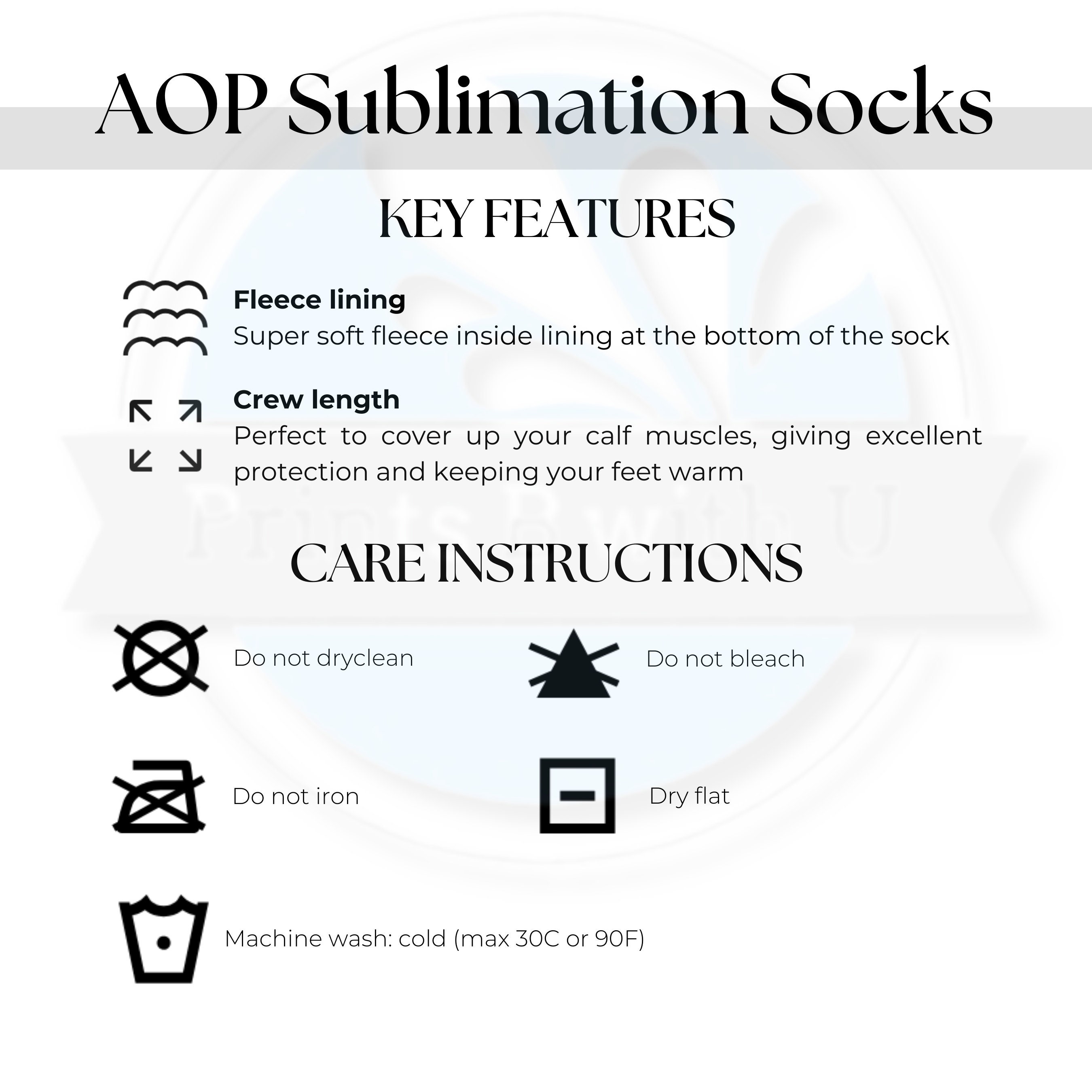 Sublimation Sock Size Chart, AOP Unisex Sock Sizing Chart, Crew Sock ...