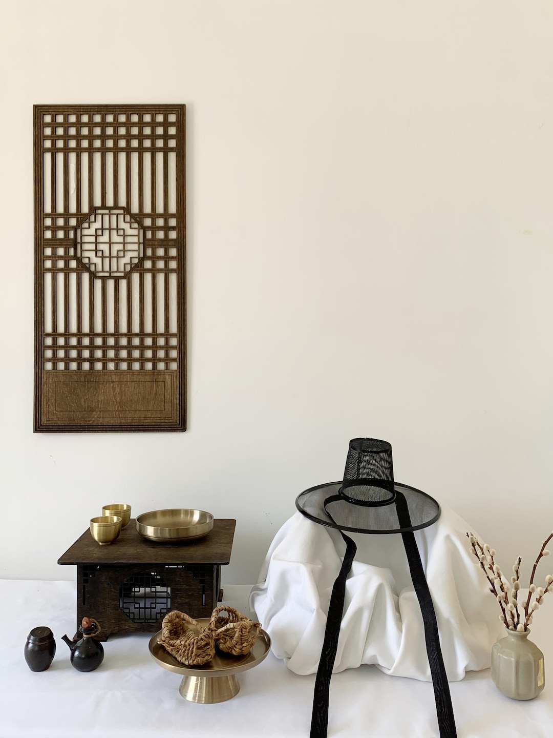 Korean Style Wood Wall Decor, Handmade Traditional Window Art (14''x30 ...