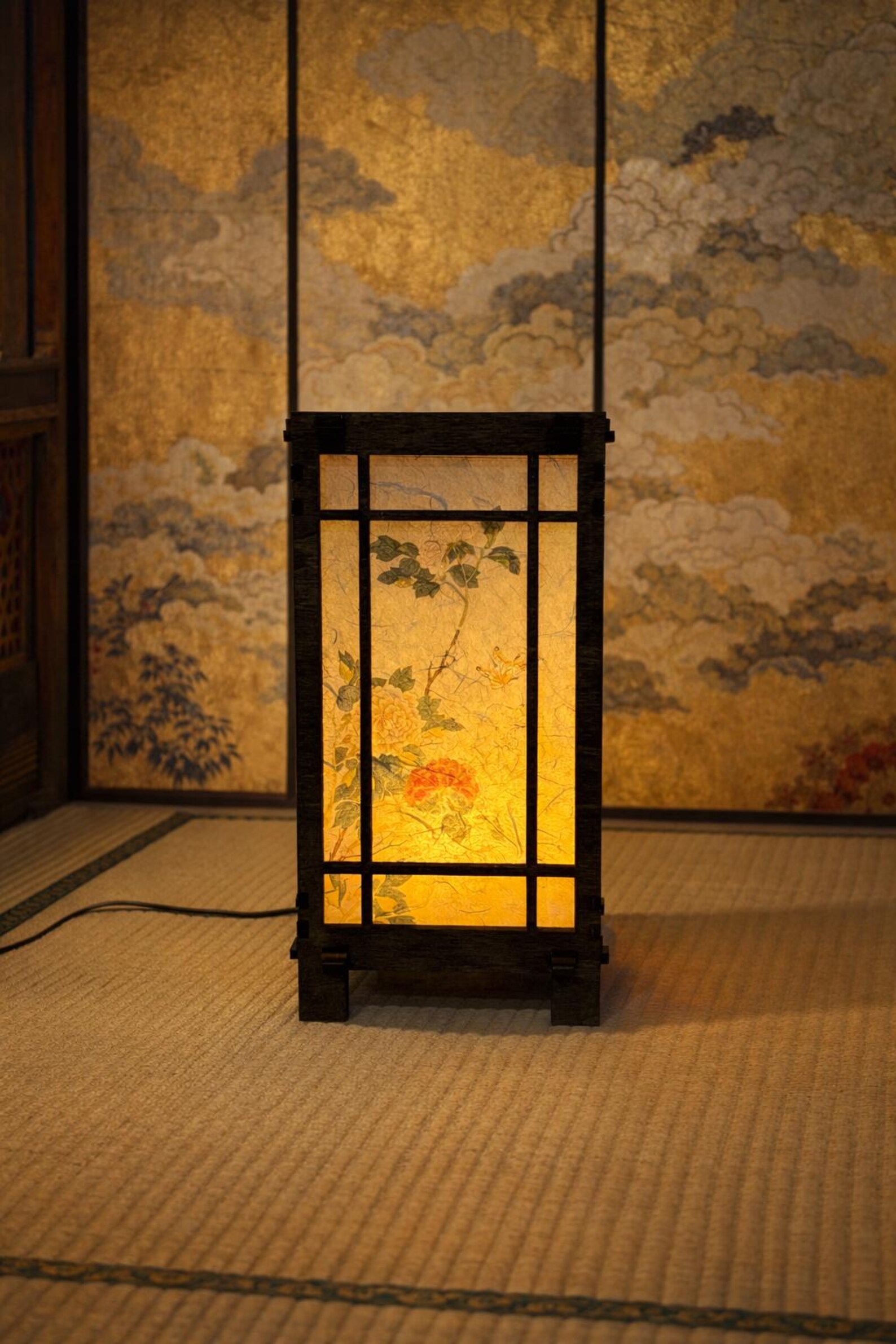 Handmade Korean Wooden Lantern Lamp | Floral Paper Shade Table Light ...