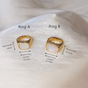 Mother-of-pearl Ring, Chunky Gold Signet Ring, Wide Band Ring, Square White Mop Shell Ring ...