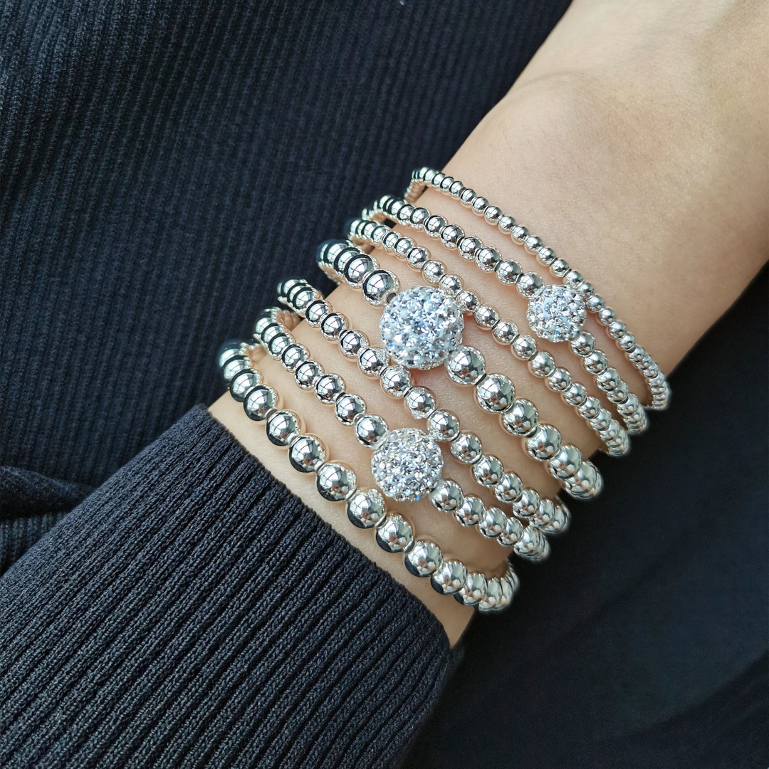 3/4/5/6 Mm Silver Bead Bracelets Silver Ball Bracelets Set - Etsy