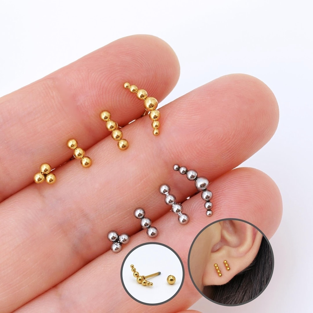 Tiny Bead Stud Earrings, Stacking Helix Conch Tragus Cartilage Studs ...