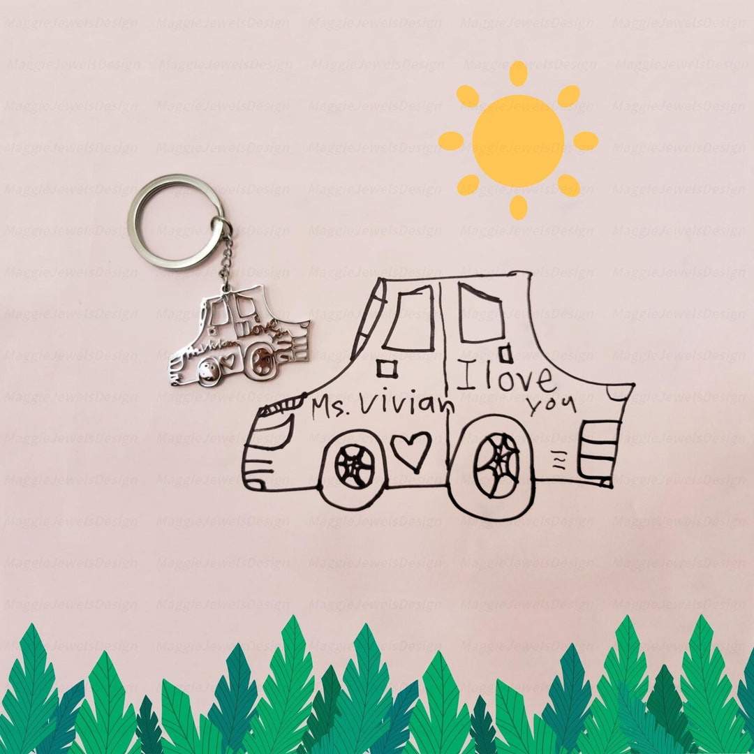 Personalized Kids Drawing Keychain, Customized Children Artwork ...