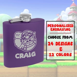 Custom Wario Flask, Engraved Wario Flask, Mario Brothers Gift, Wario ...