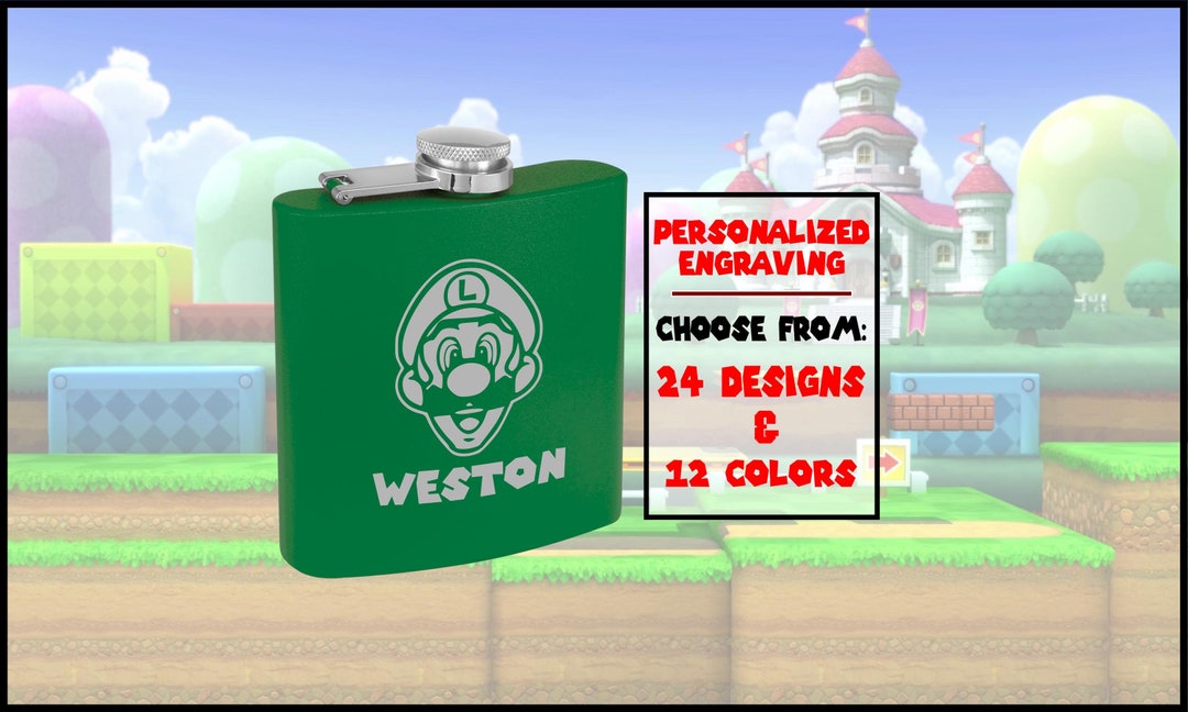 Personalized Luigi Flask, Engraved Mario Hip Flask, Mario Brothers Gift ...