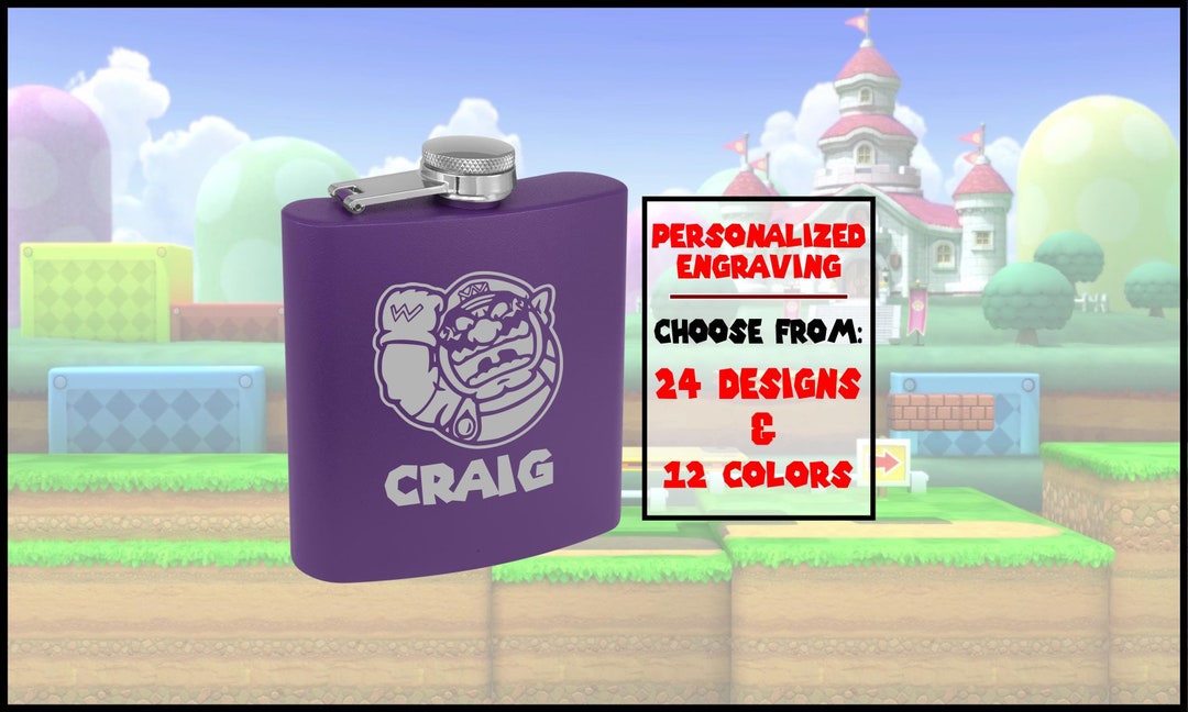 Custom Wario Flask, Engraved Wario Flask, Mario Brothers Gift, Wario ...