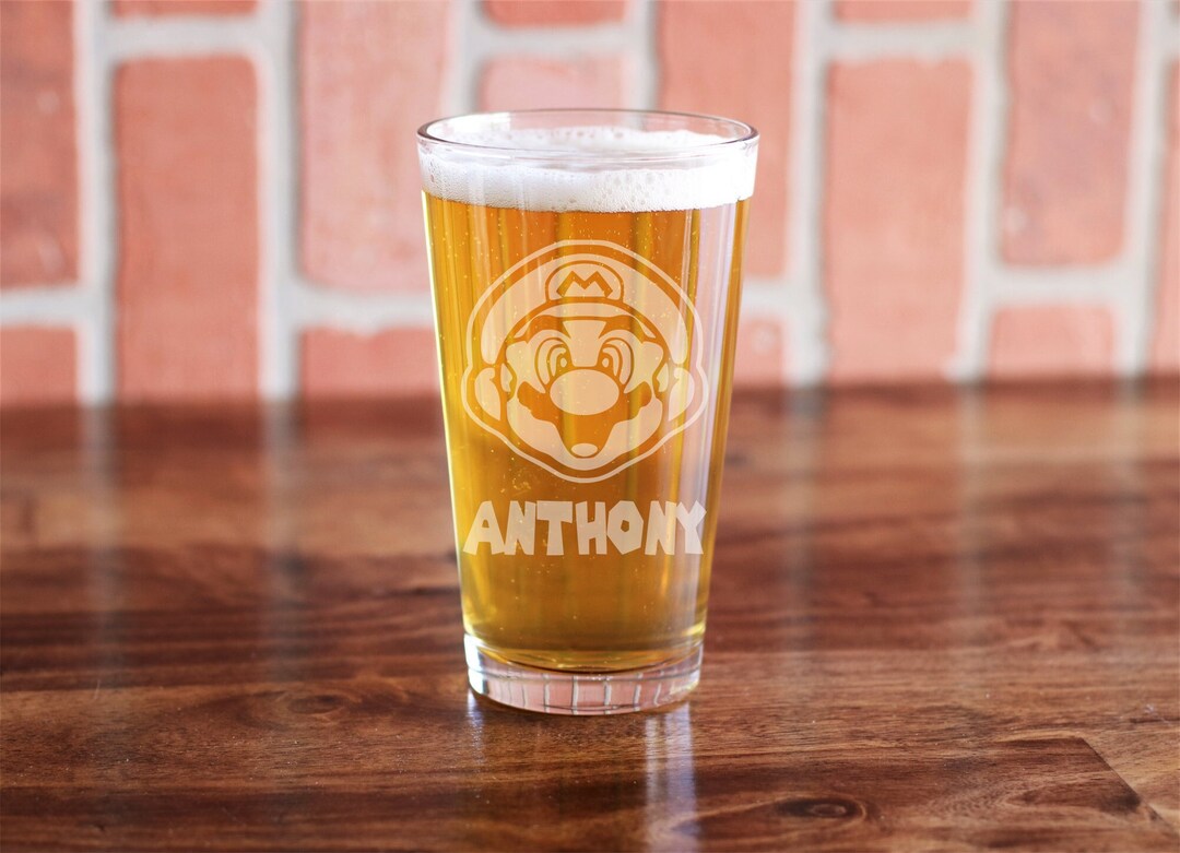 Super Mario Pint Glass - Nintendo Mario Beer Glass - Etched Mario Bros ...