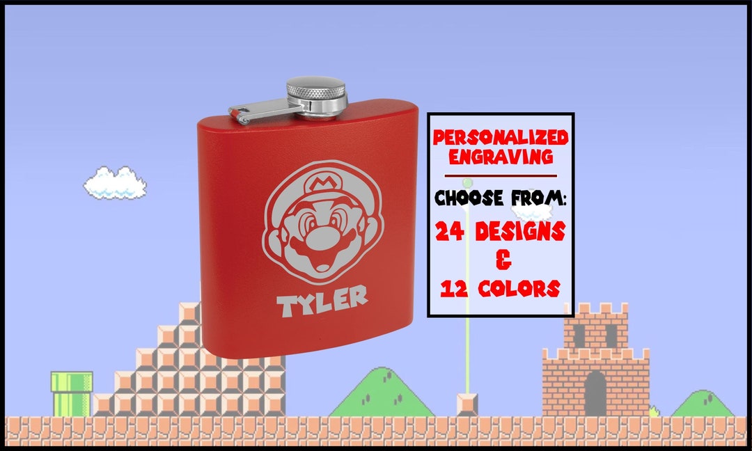 Super Mario Flask, Engraved Mario Flask, Personalized Mario Brothers ...