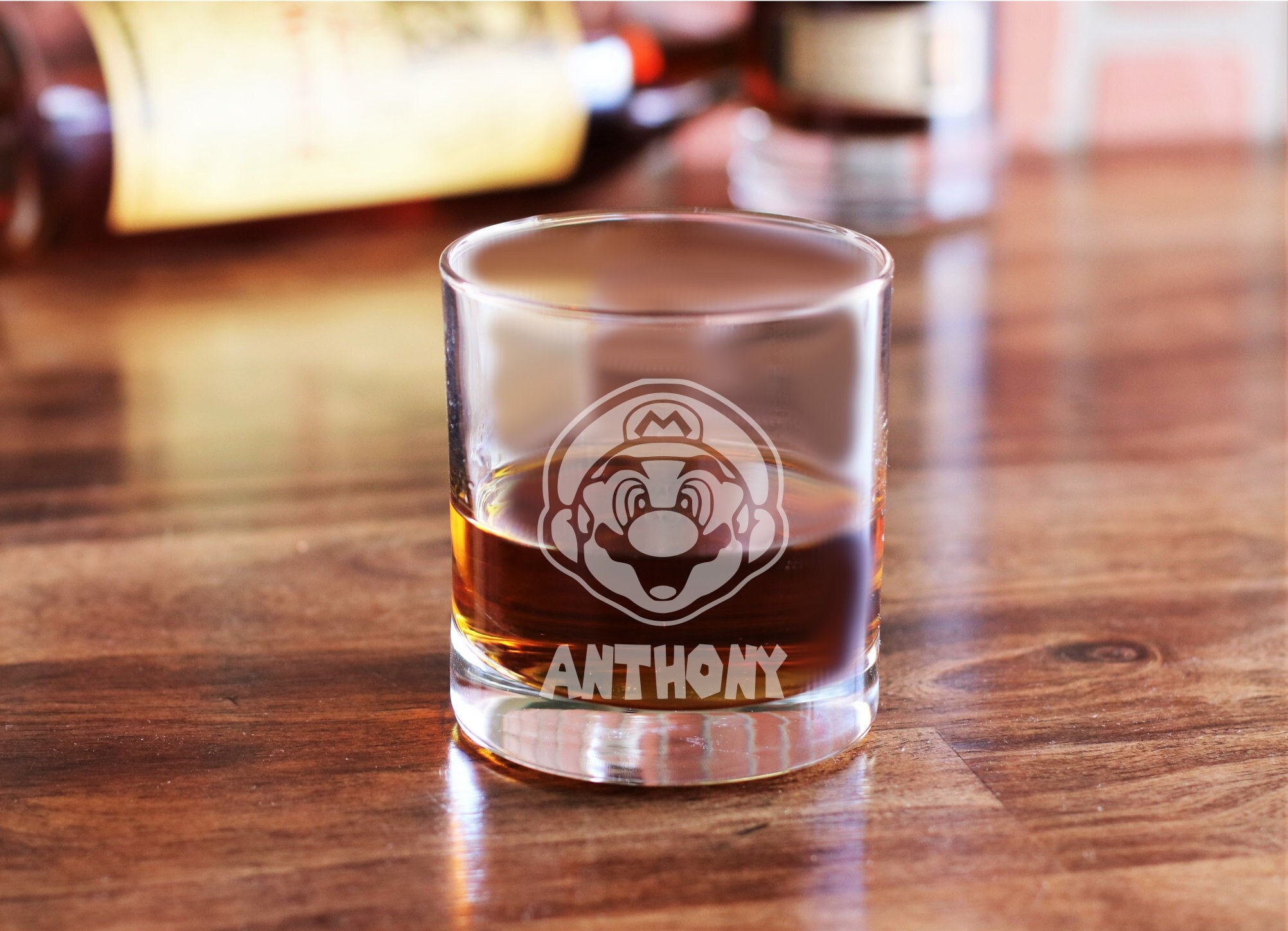 Super Mario Glass Nintendo Mario Whiskey Glass Personalized Whiskey Glass Etched Mario Bros Glass Mario Cup Etsy