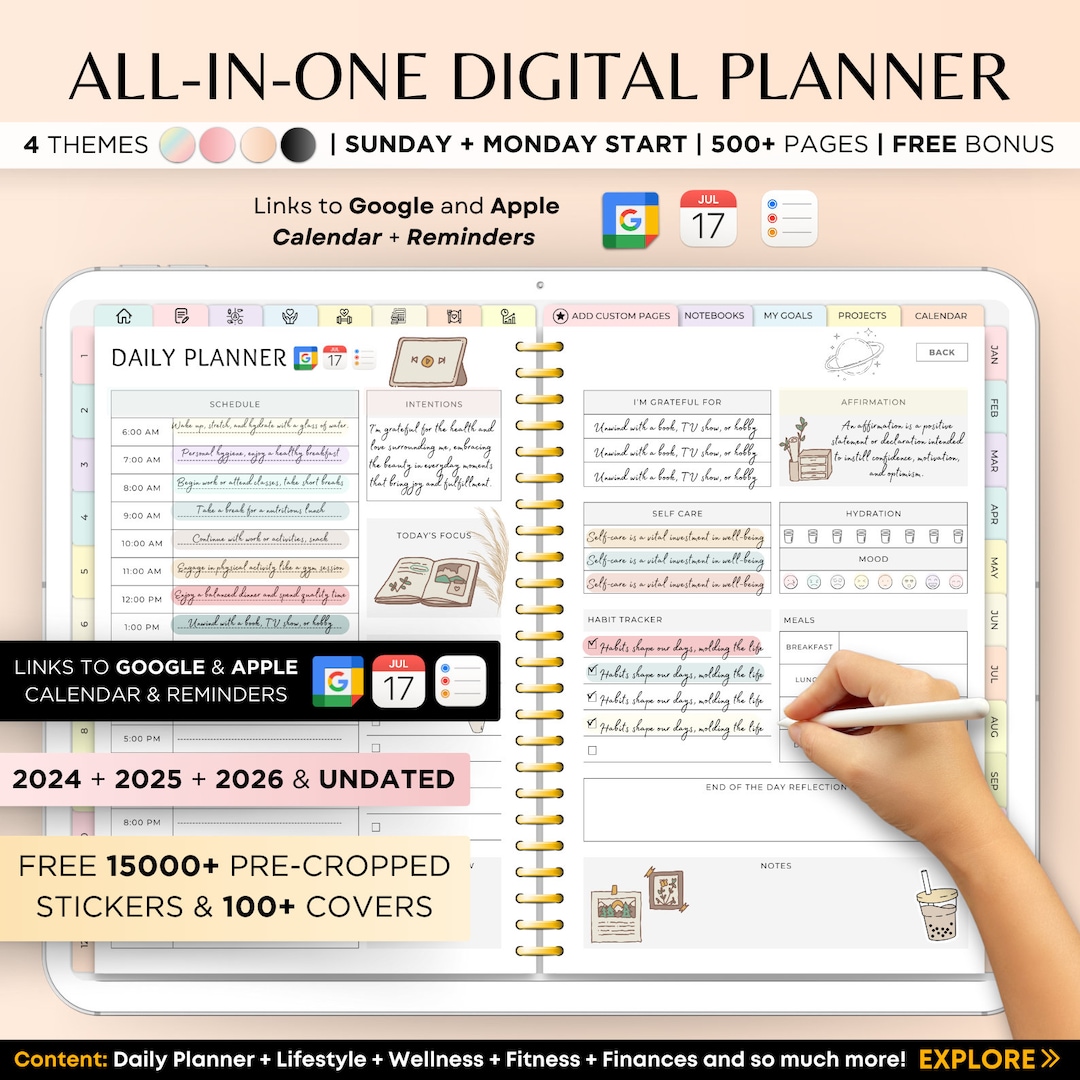 All-in-one Digital Planner 2024, 2025, 2026, Undated Digital Planner ...