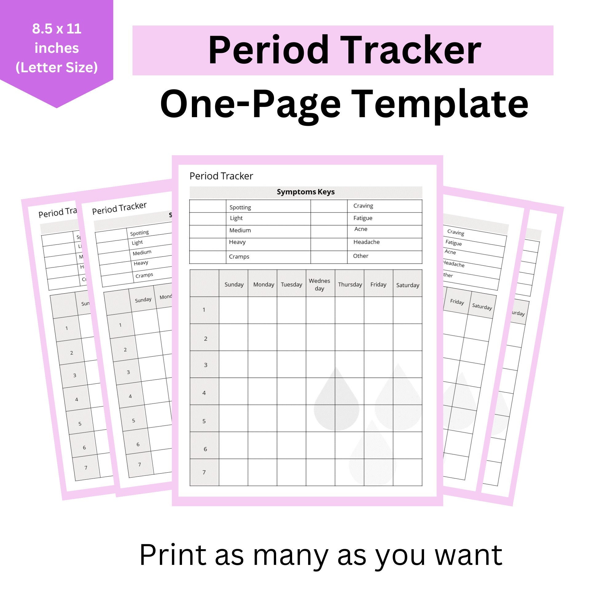 Period Tracker Printable Template My First Period Symptoms - Etsy
