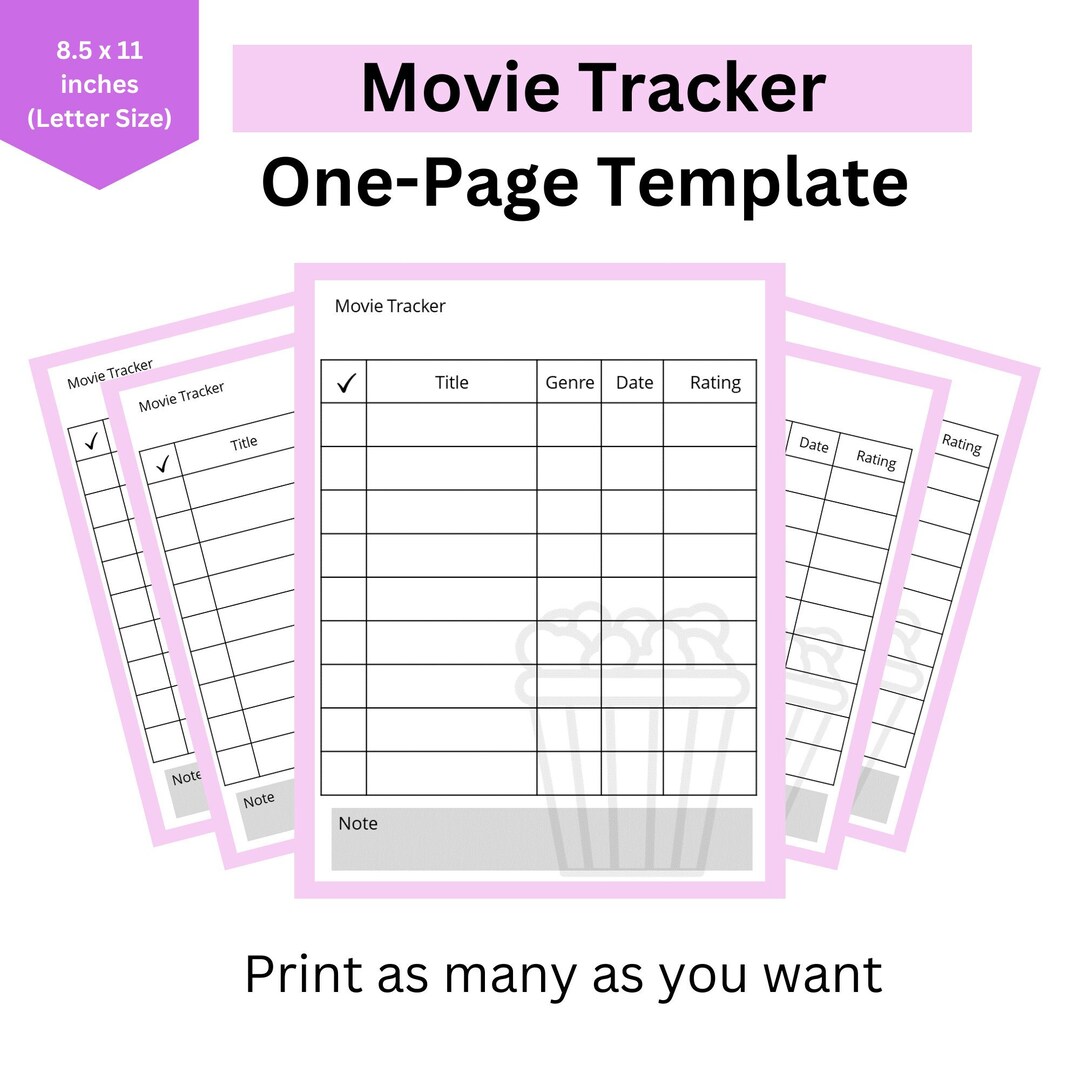 Movie Tracker Template Printable PDF Movies Watch List - Etsy
