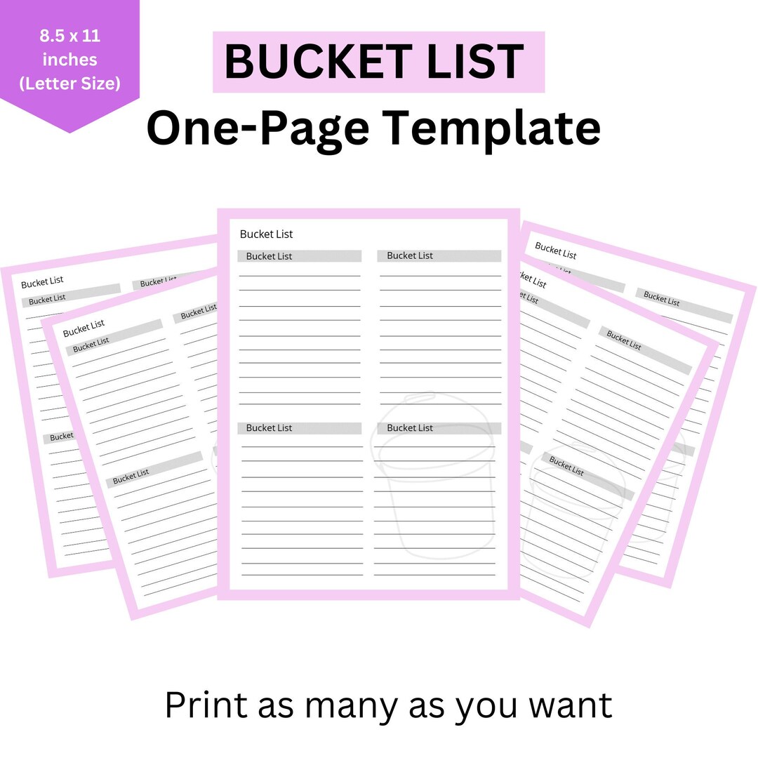 Minimal Bucket List Printable Template, Bucket to Do List, No Regret ...