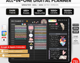 All-in-one Digital Planner 2024, 2025, 2026, Undated Digital Planner ...