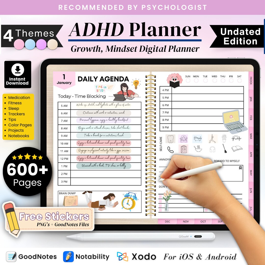 Adhd Planner Adult, Undated Digital Planner, Adhd Planner Printable ...