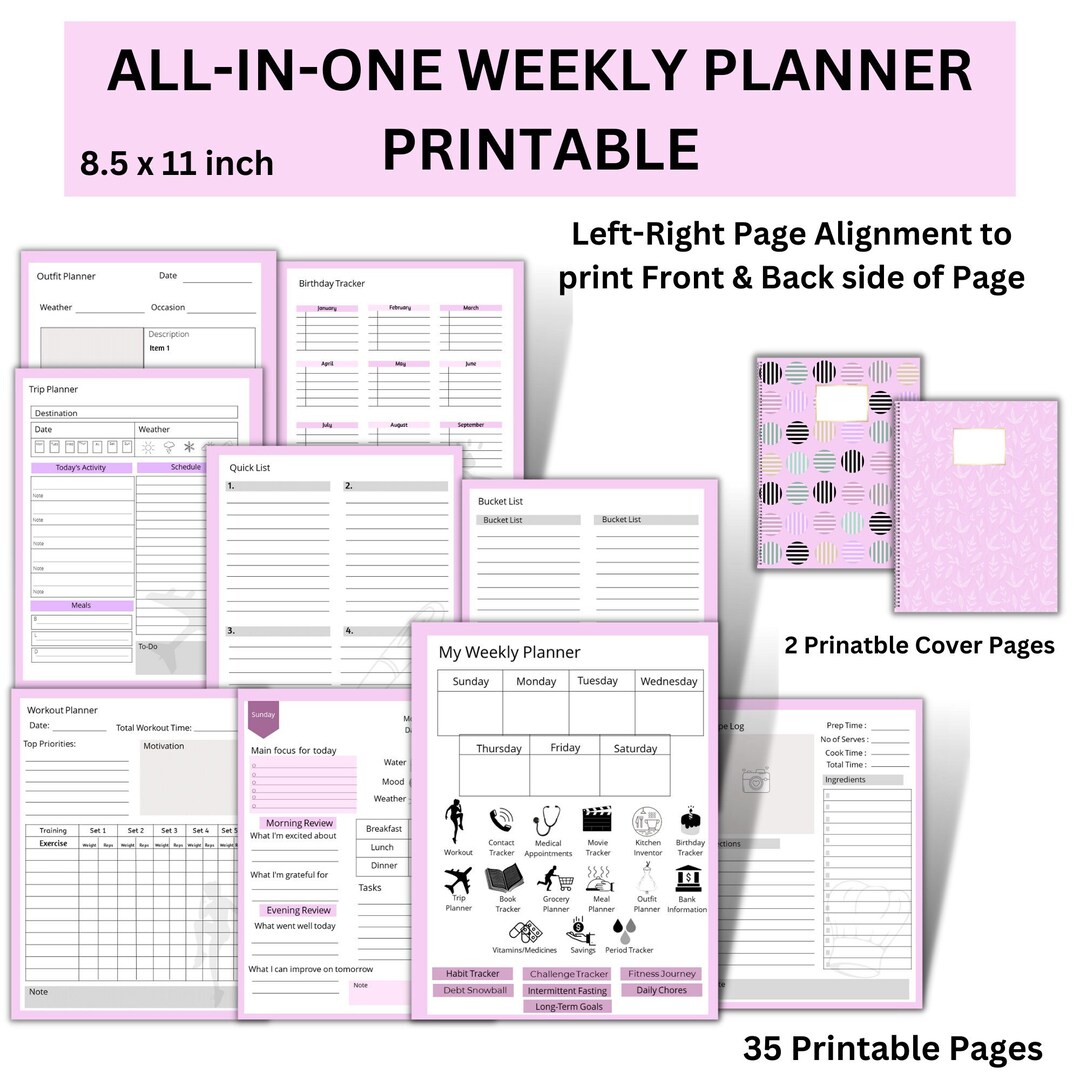 All-in-one Weekly Planner Printable, Fillable Weekly Project Planner ...