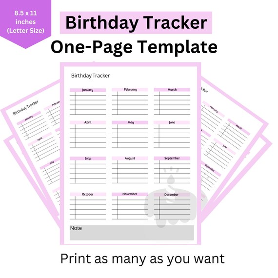 Birthday Calendar Printable Birthday Planner Template - Etsy