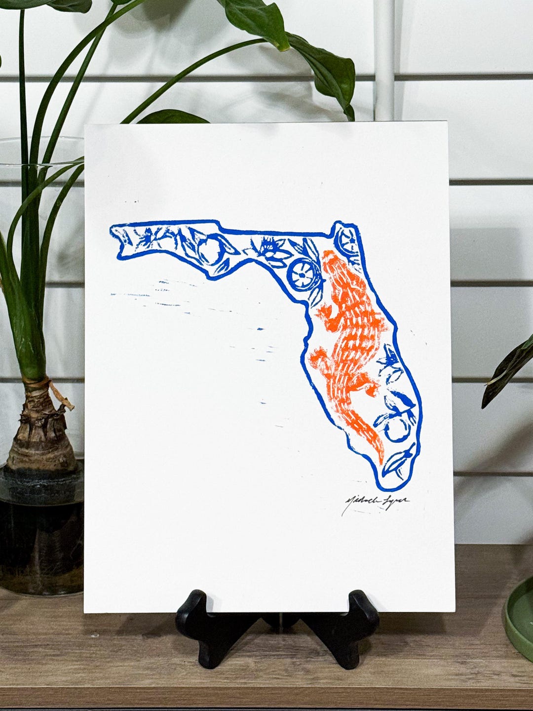 Florida State Artwork - Linocut Print, Block Print - Gator and Oranges ...