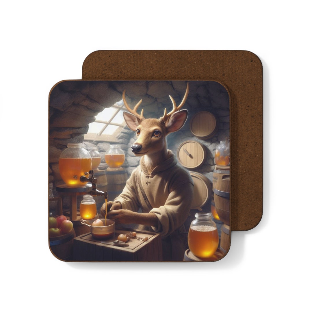 The Antlered Mead Monk Hardboard Back Coaster - Etsy