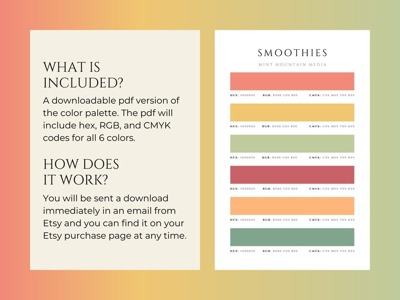 Smoothies Color Palette Brand Palette Small Business - Etsy