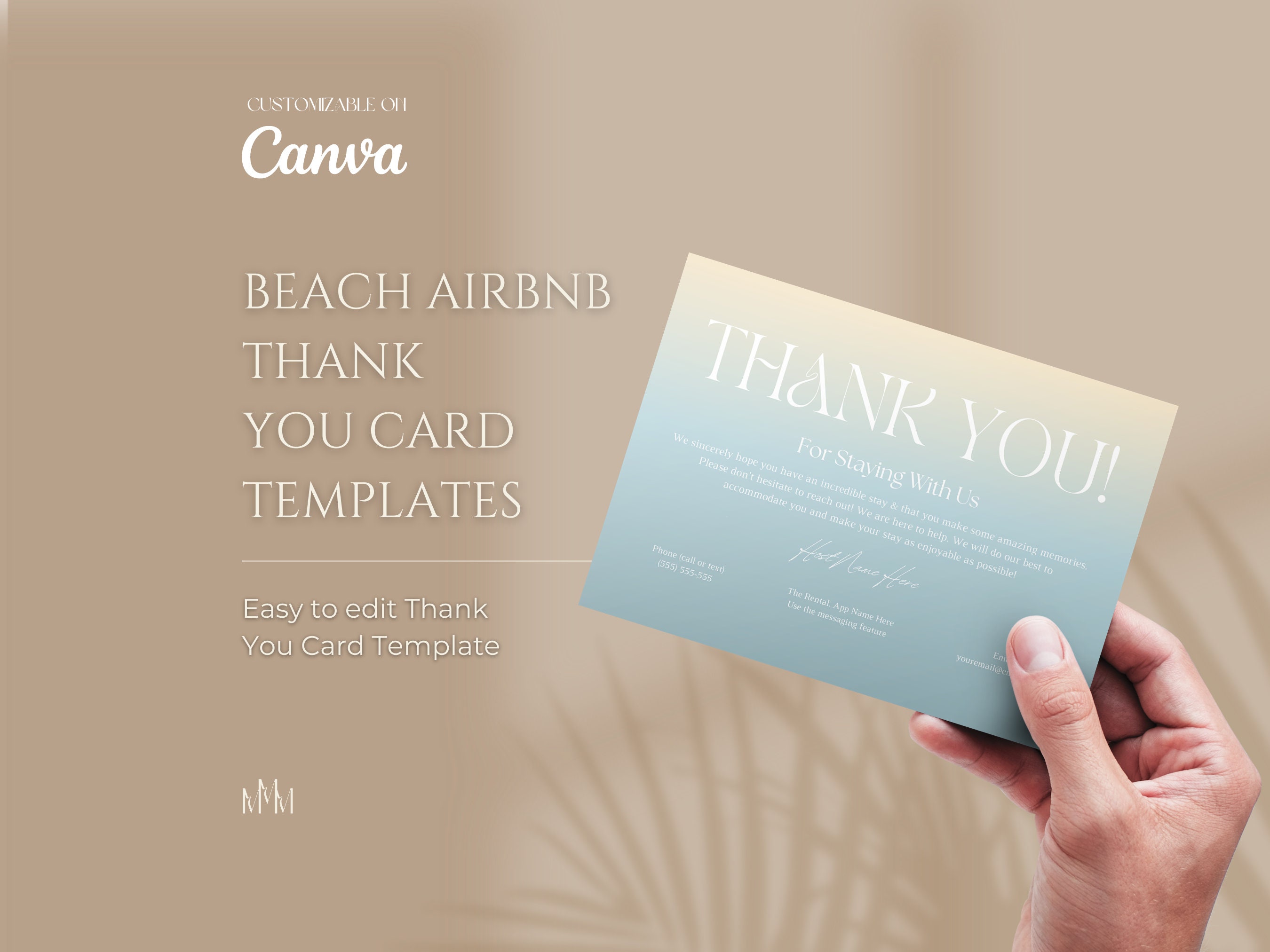 Airbnb Thank You Card Template Beach Host Thank You Card Template Editable Canva Airbnb Rental ...