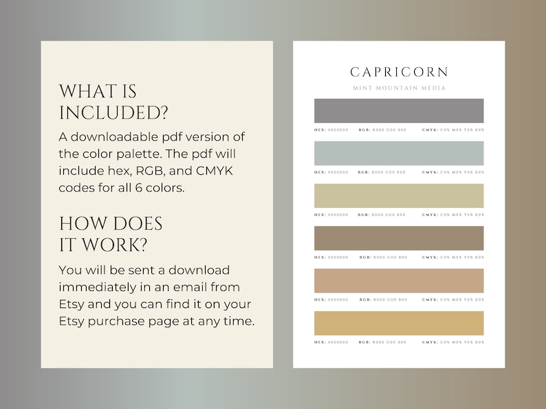 Capricorn Color Palette Brand Palette Small Business Branding Wedding ...