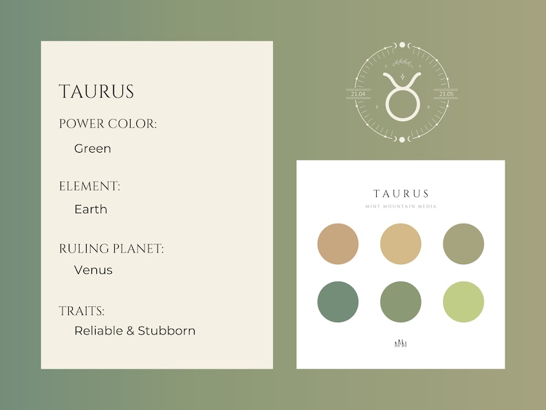 Taurus Color Palette Brand Palette Small Business Branding Wedding ...