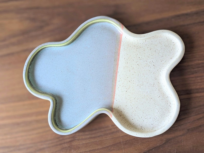 Large Ceramic Wave Tray Tropical Lagoon Glaze and Oatmeal Speckle Glaze ...