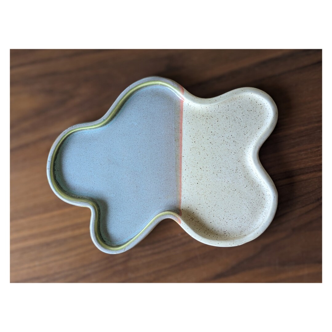 Large Ceramic Wave Tray Tropical Lagoon Glaze and Oatmeal Speckle Glaze ...