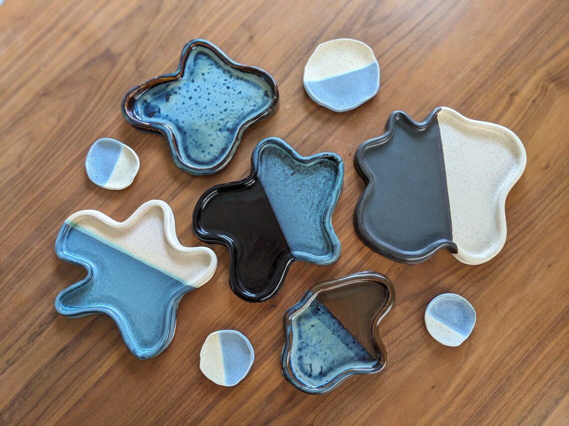 Ceramic Wave Tray:tranquil Stream Glaze Moody Blues Collection Small ...