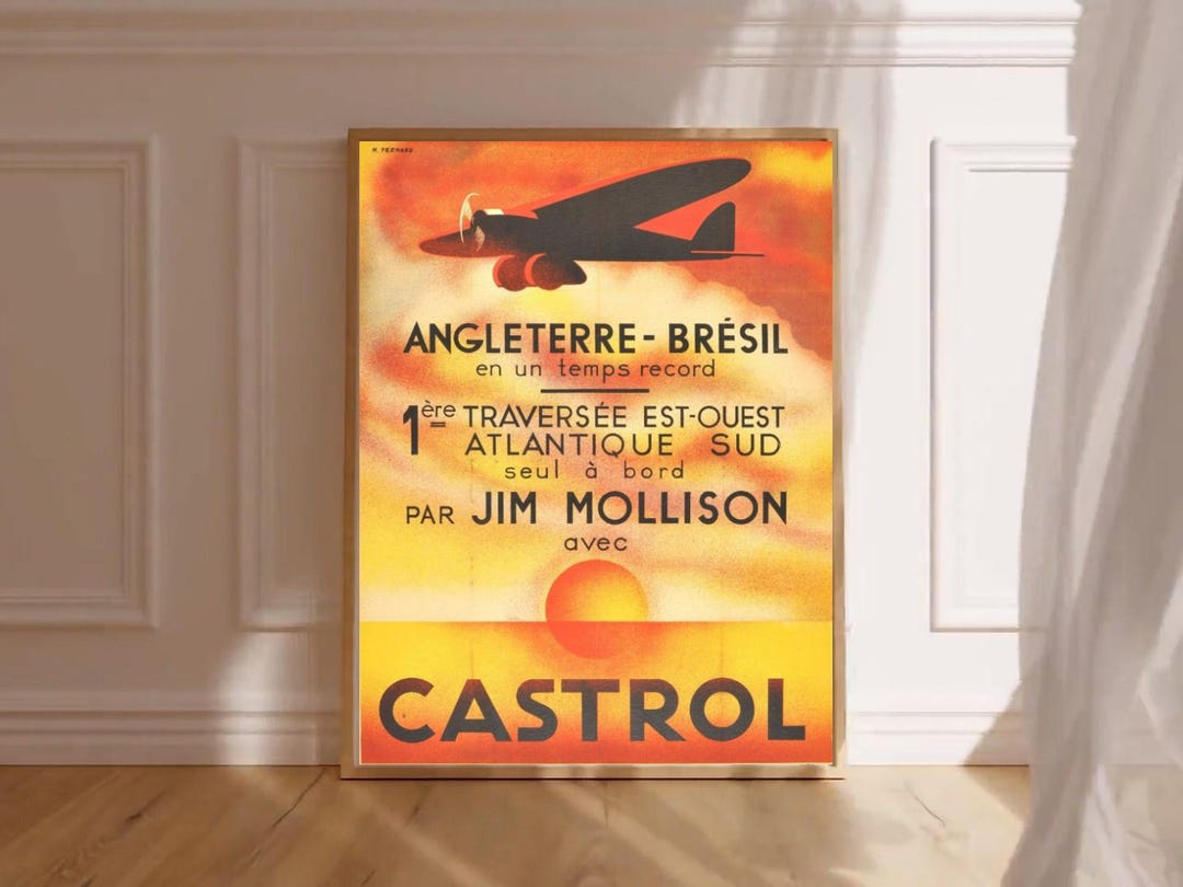 Castrol Jim Mollison Poster Vintage Art Deco Aviation Advertisement ...