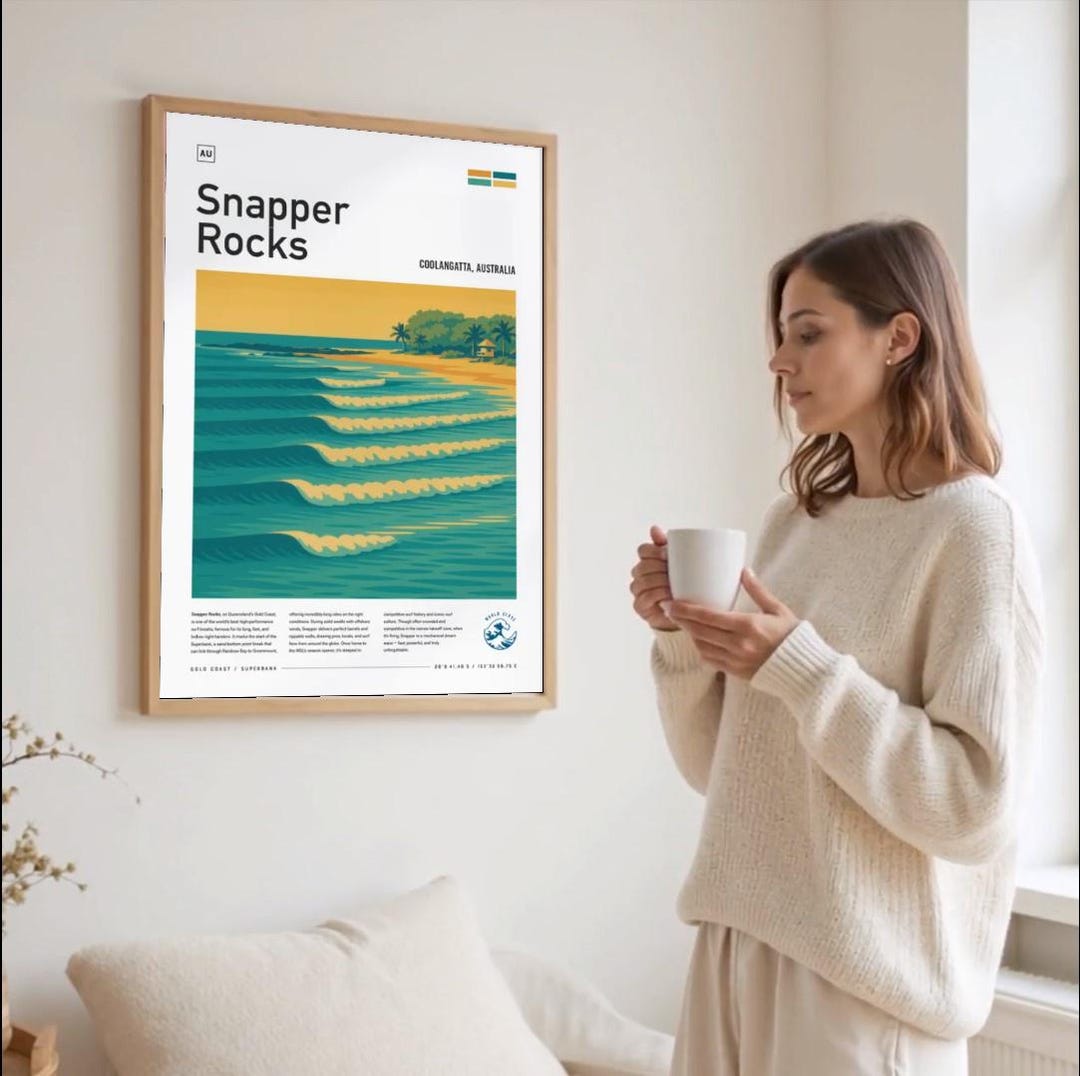 Snapper Rocks Surf Art Print Gold Coast Superbank Wave Poster Vintage ...