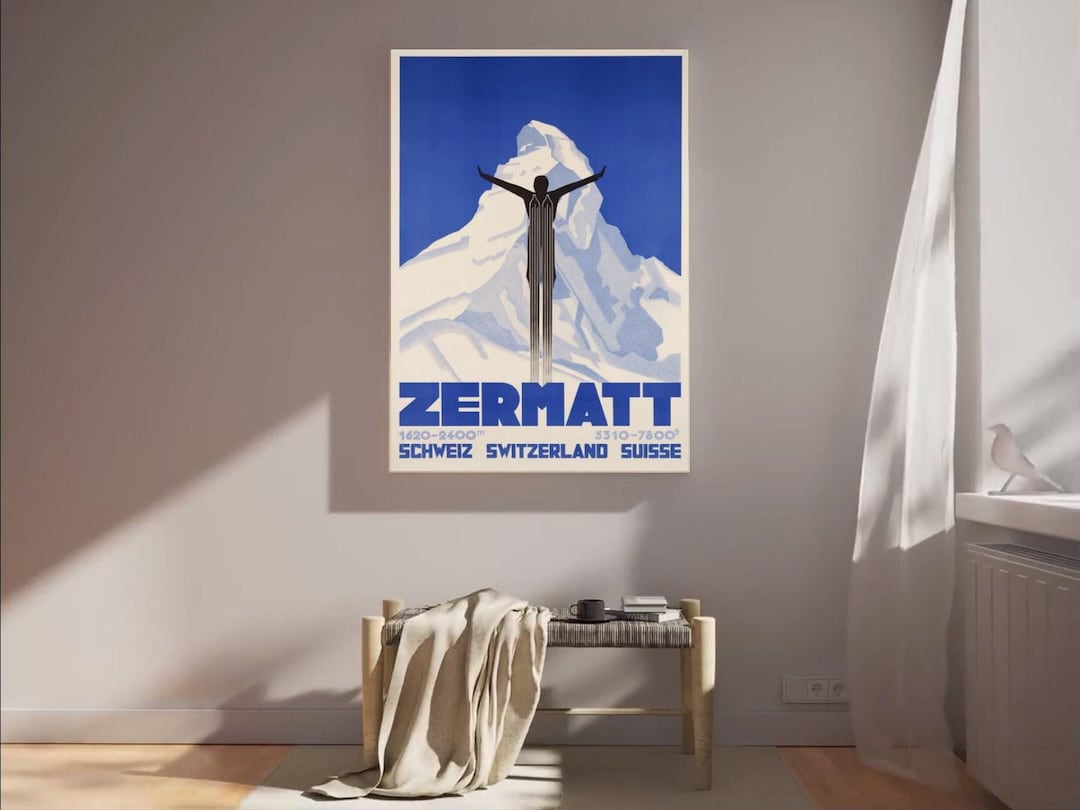 Zermatt Switzerland Vintage Ski Poster Retro Mountains Art Print ...
