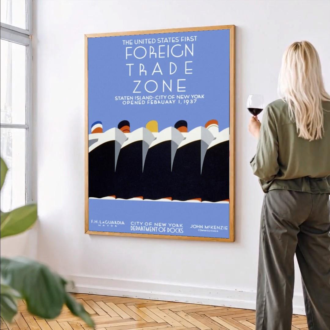 Vintage Wpa Poster New York Foreign Trade Zone Art Deco Print Retro ...