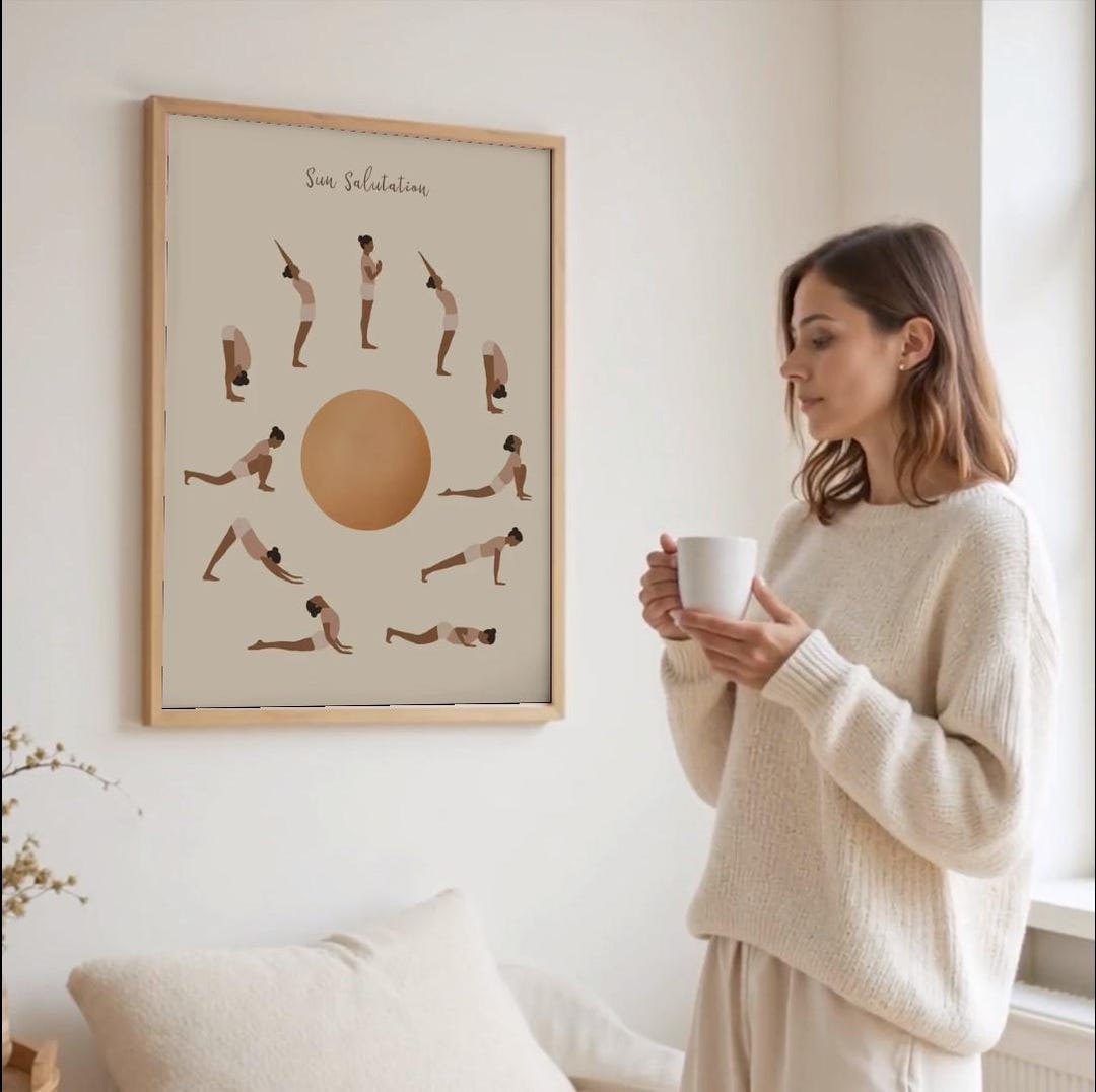 Sun Salutation Poster Yoga Wall Art Yin Yang Yoga Print Mindfulness ...