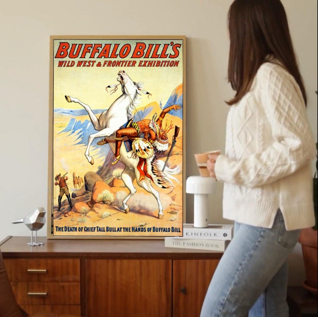 Vintage Buffalo Bill Poster Wild West and Frontier Exhibition Print ...
