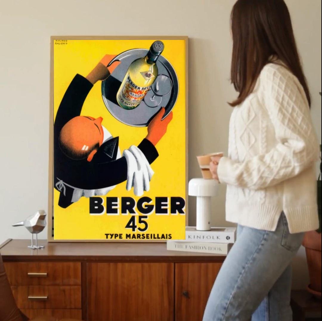 1 Vintage French Wine Poster Art Deco Bartender Advertisement Print ...