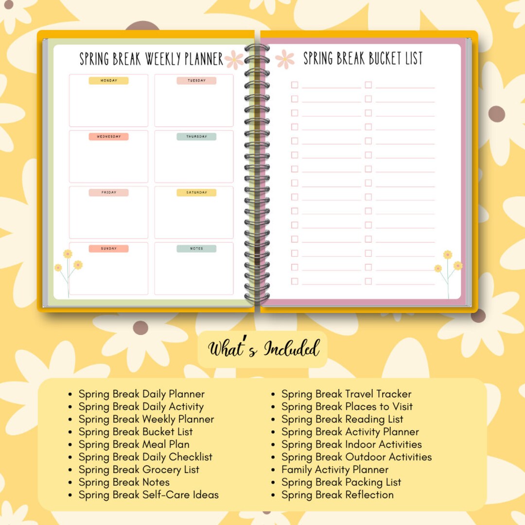 Spring Break Planner, Spring Planner, Spring Daily Checklist, Meal ...