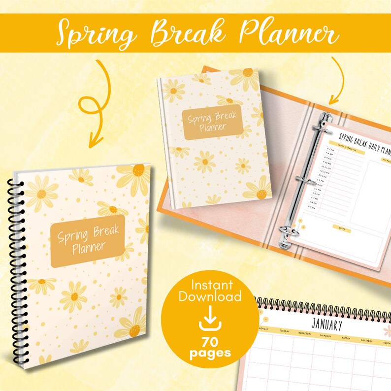 Spring Break Planner, Spring Planner, Spring Daily Checklist, Meal ...