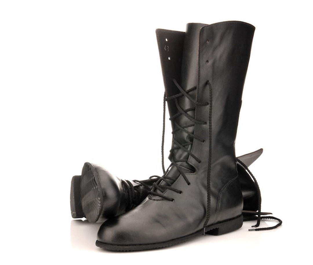 Medieval High Black Genuine Leather Handmade Boots ranger Viking ...