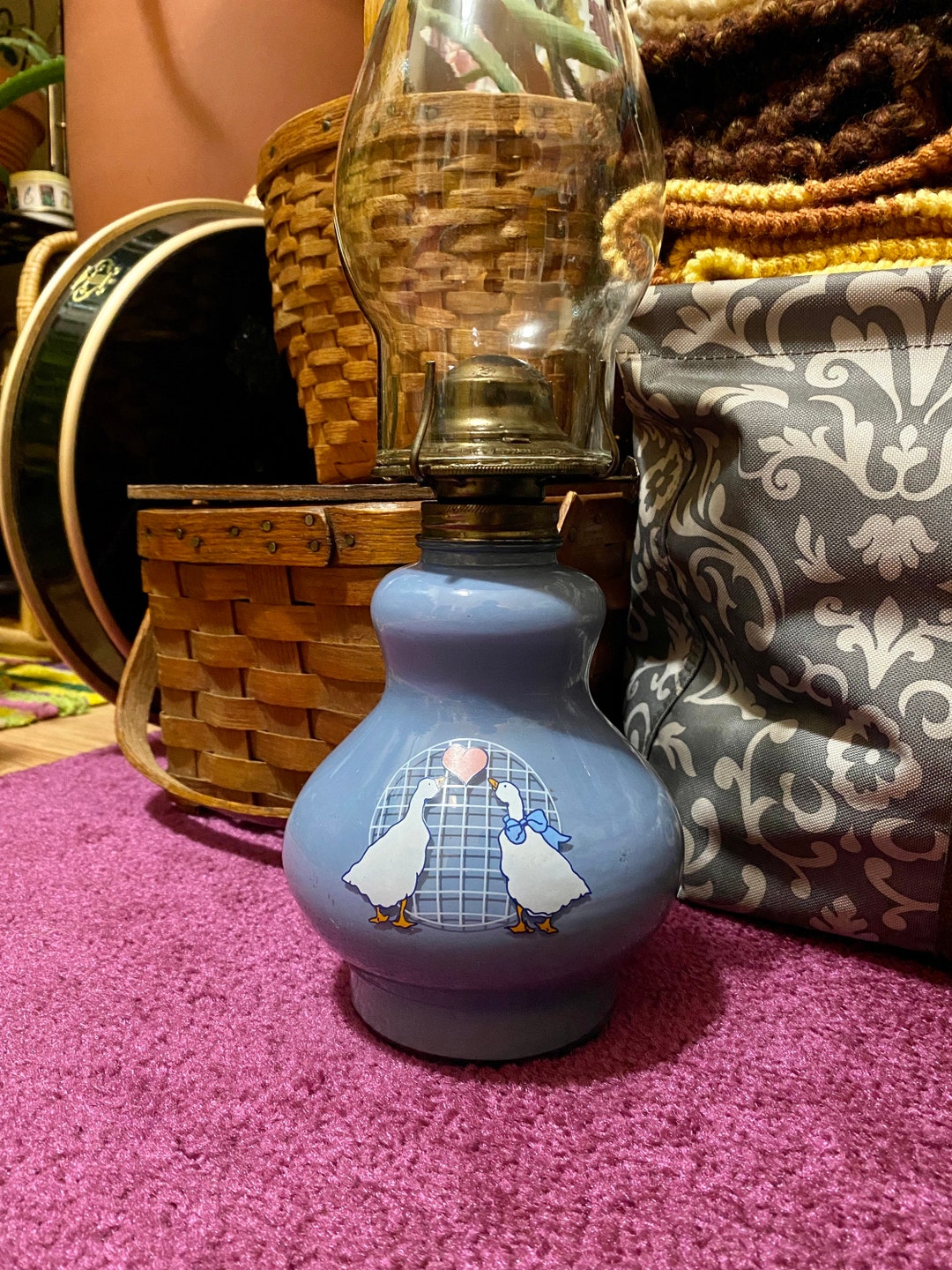 Vintage Blue Geese Oil Lamp - Etsy