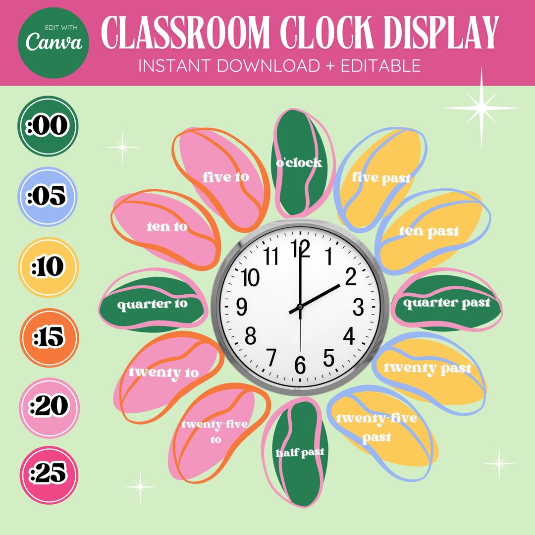 Classroom Flower Clock Display, Printable, Editable on Canva, Teacher ...